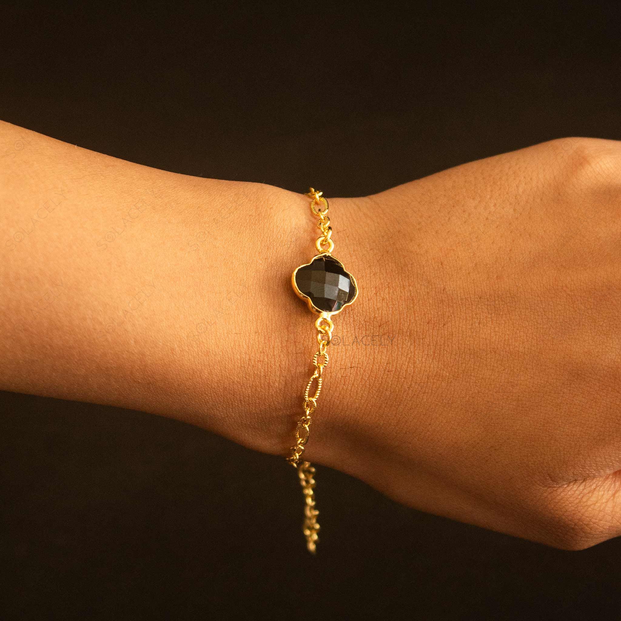 Black Onyx Gold Plated Bracelet – Solacely