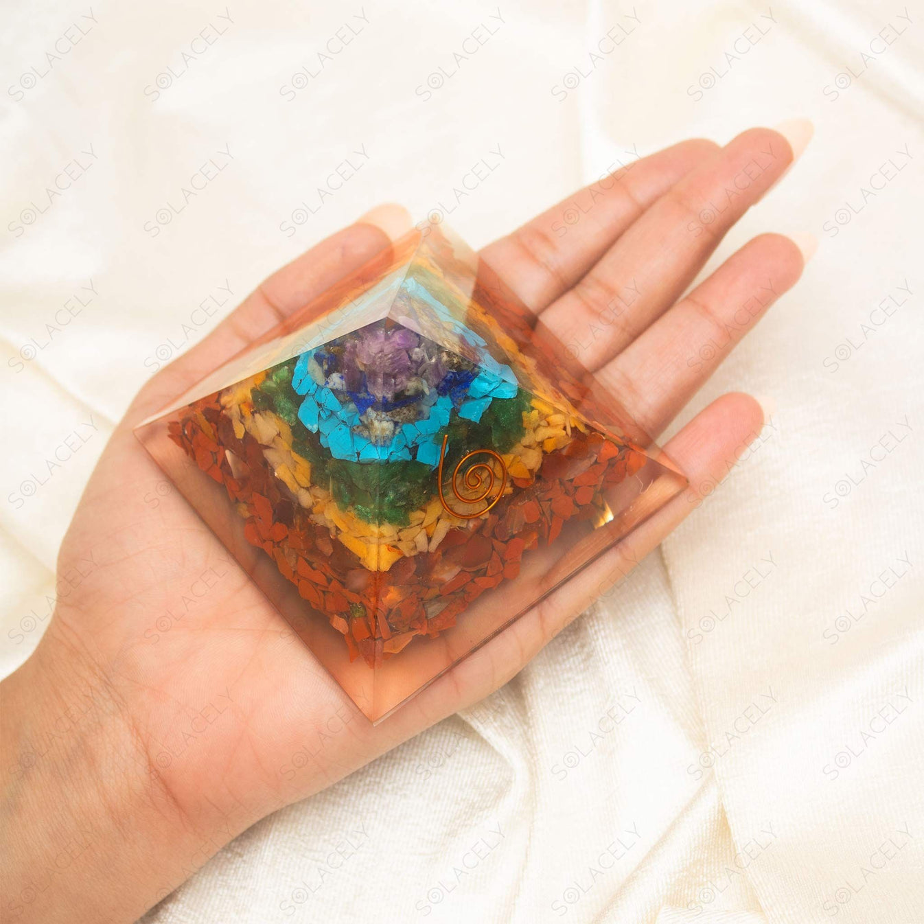 Seven Chakra Orgone Pyramid For Energetic Balance - Solacely