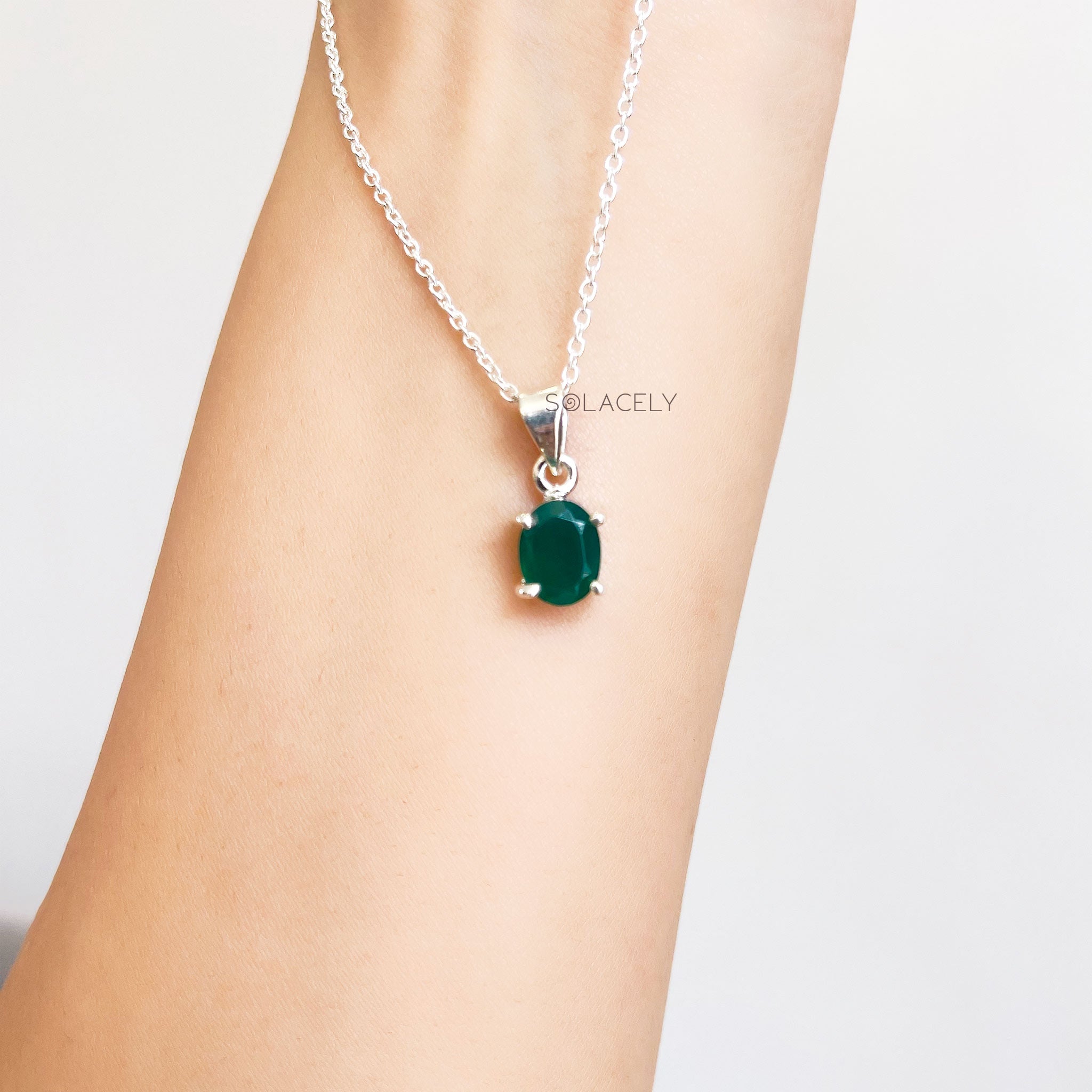 Green Onyx Sterling Silver Necklace – Strength & Balance – Solacely